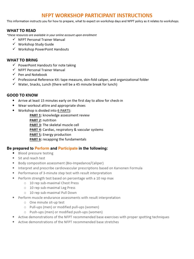NFPT Workshop Participant Guide | PDF | Personal Trainer
