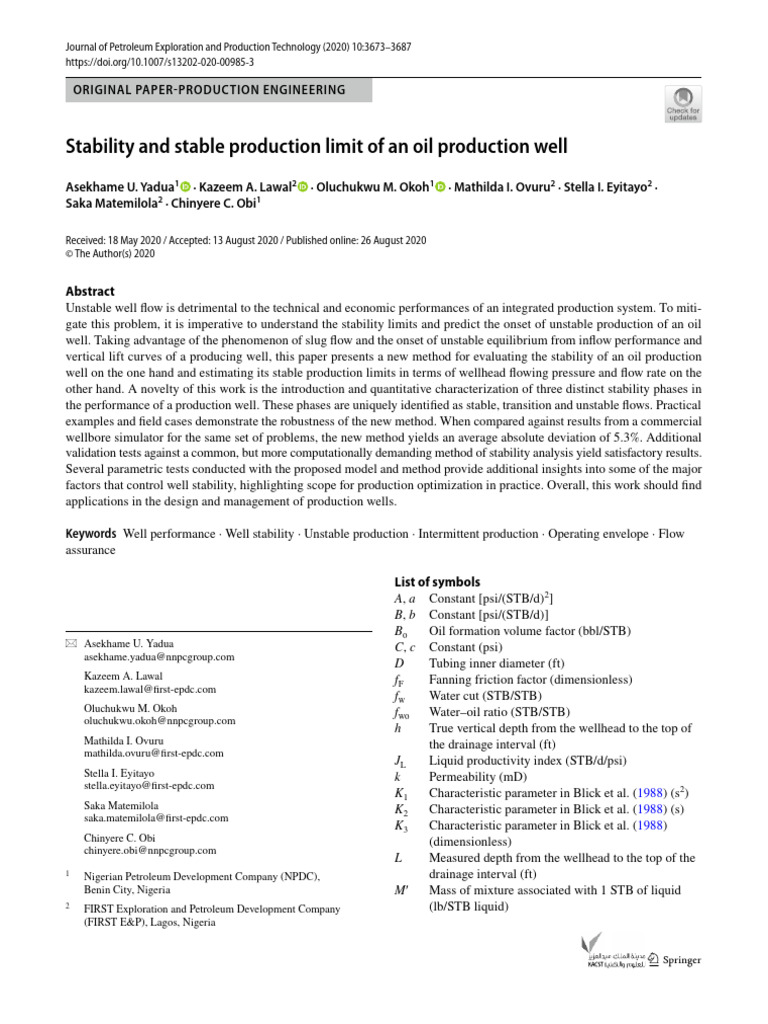 Stability and Stable Production Limit of An Oil Production Qzarqmhv3z ...