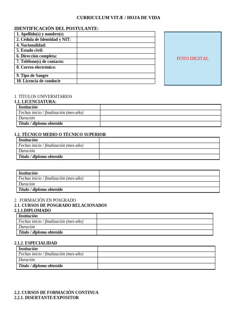 Curriculum Vitæ Formato Estudiantes | PDF | Diploma