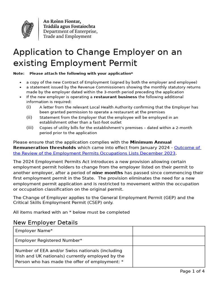 Change Employer on Employment Permit Application | PDF | Employment ...