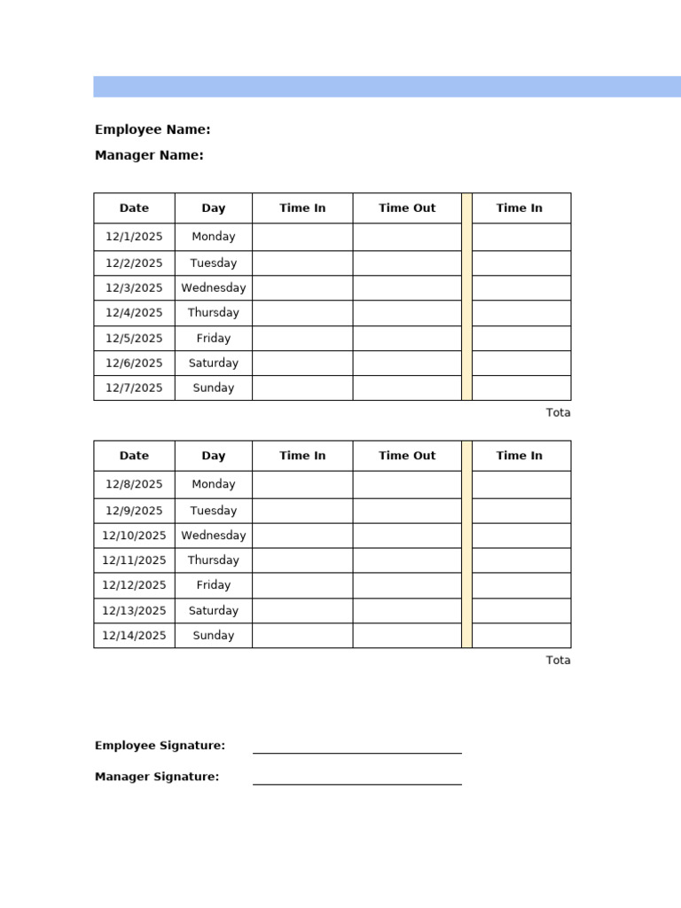 Bi Weekly Timesheet Excel | PDF