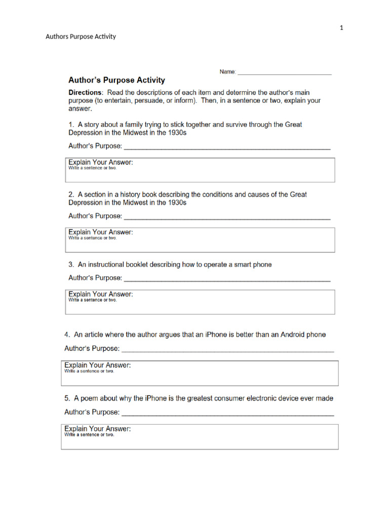 Authors Purpose Activity | PDF