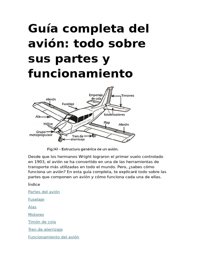 Partes y funcionamiento del avión | PDF | Avión | Levantar (Fuerza)