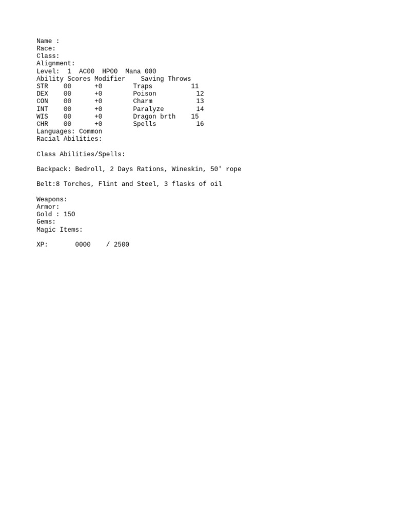 MSA Character Sheet | PDF