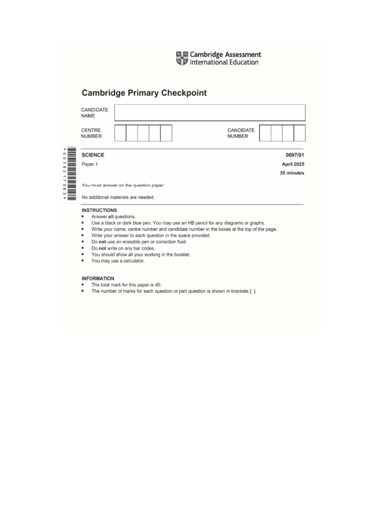 Cambridge Past Paper - Science - 2025 | PDF