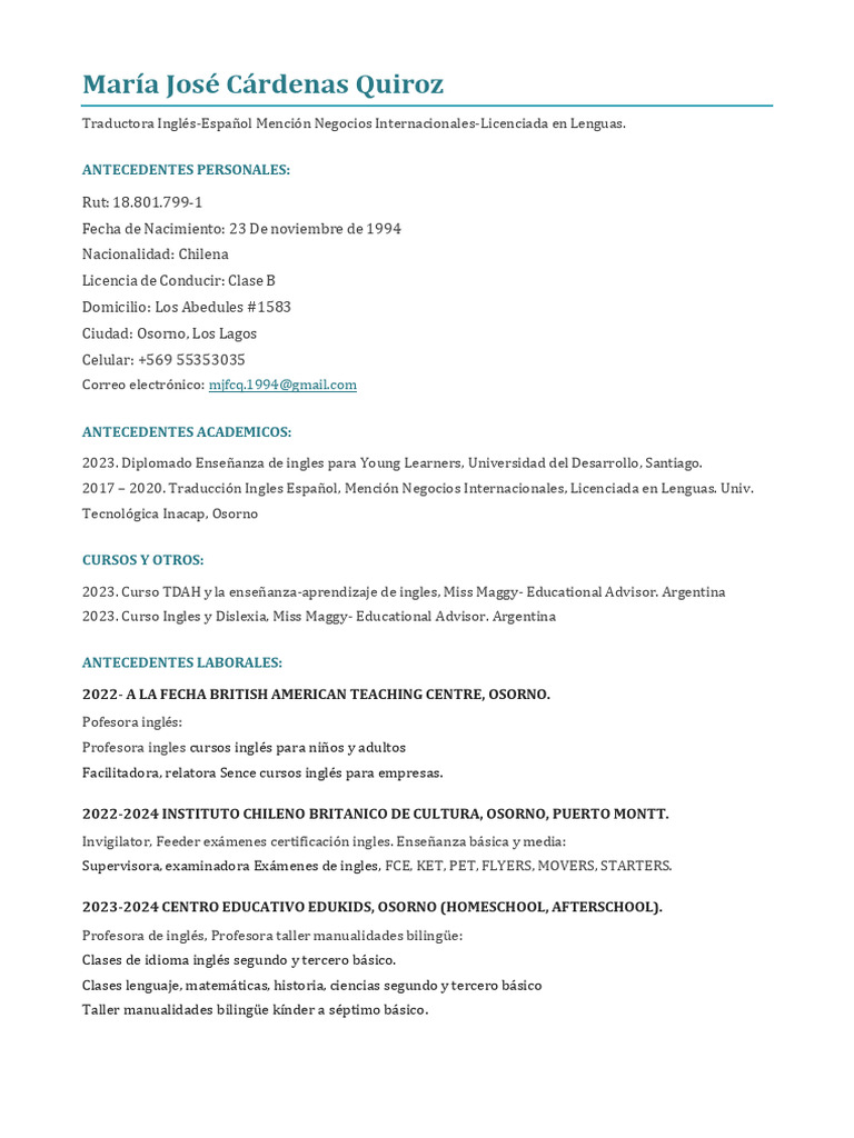 CV Maria Cardenas ZOS FEB | PDF