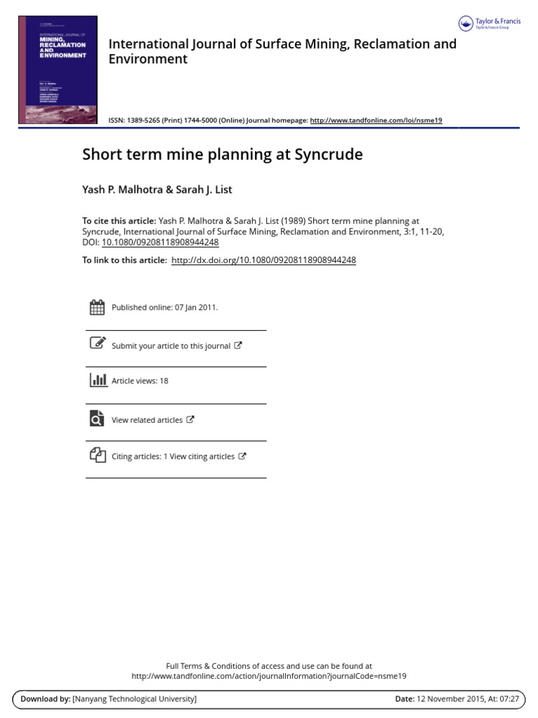Short-Term Mine Planning at Syncrude | PDF | Mining | Oil Sands
