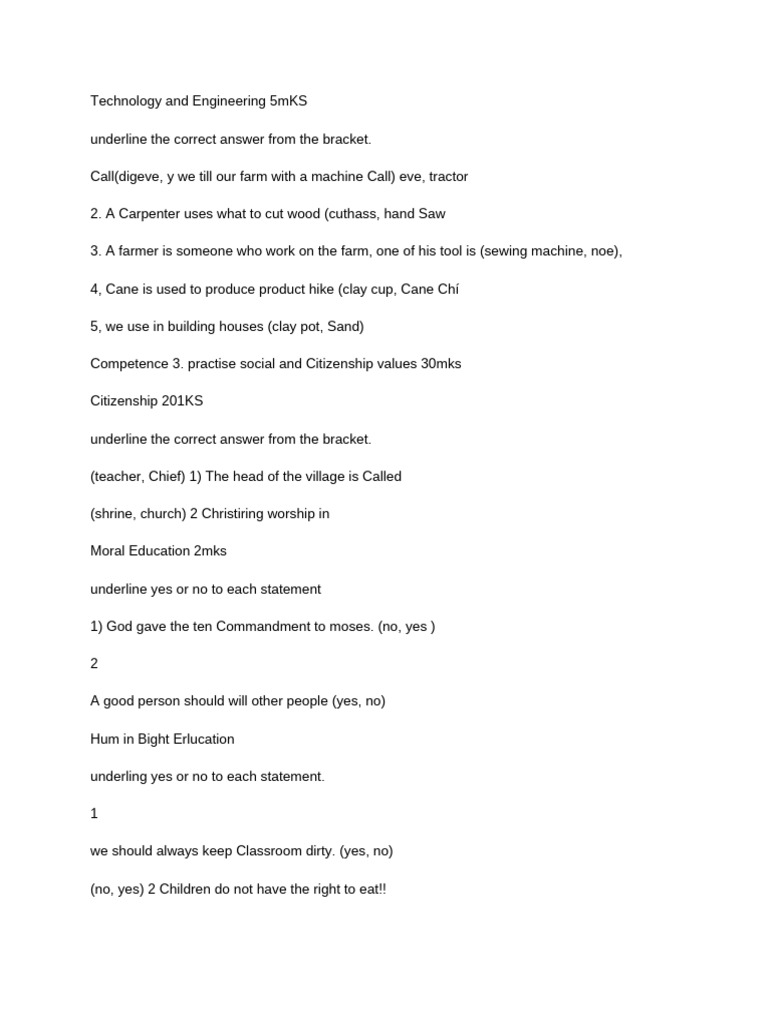 Primary School Exam Questions 2025 | PDF | Plural
