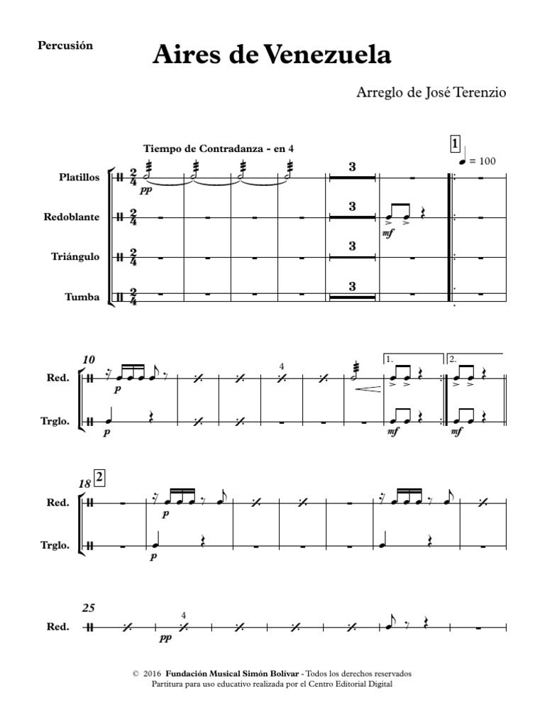 Partitura de Percusión: Aires de Venezuela | PDF | Instrumentos de ...