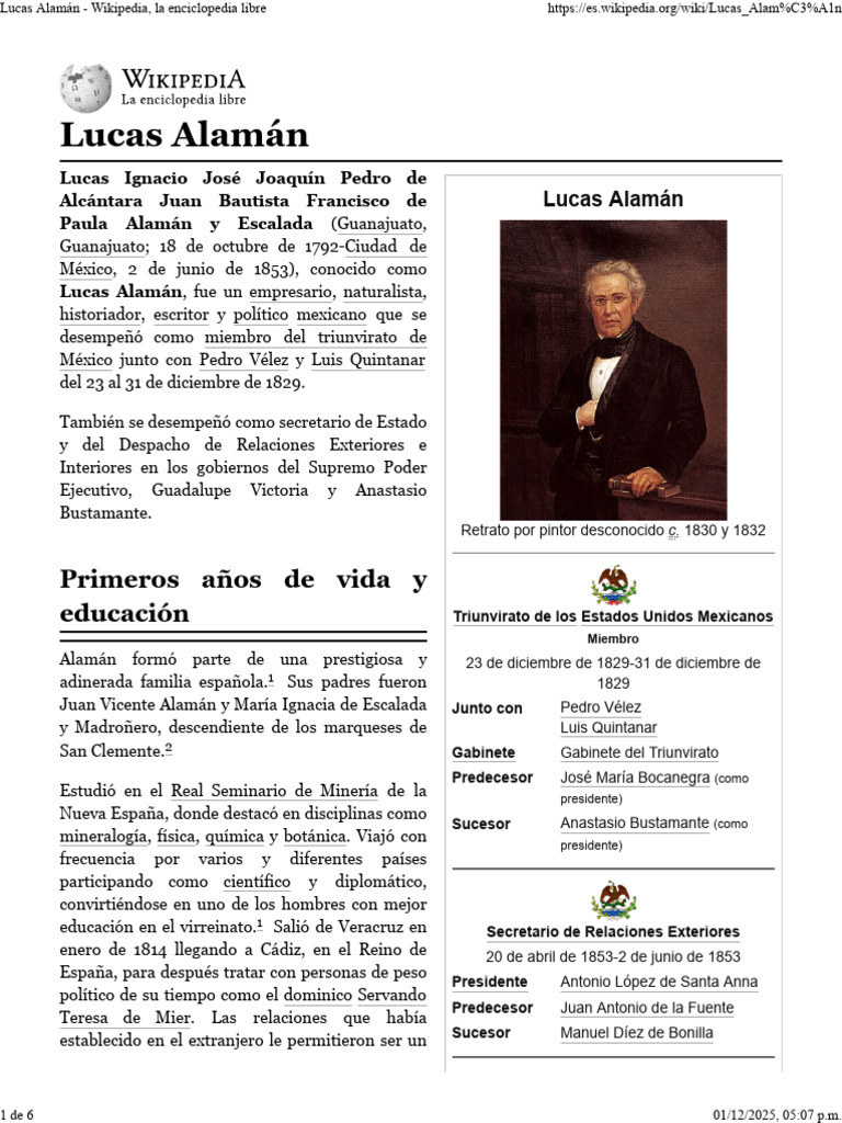 Lucas Alamán - Wikipedia, La Enciclopedia Libre | PDF | México