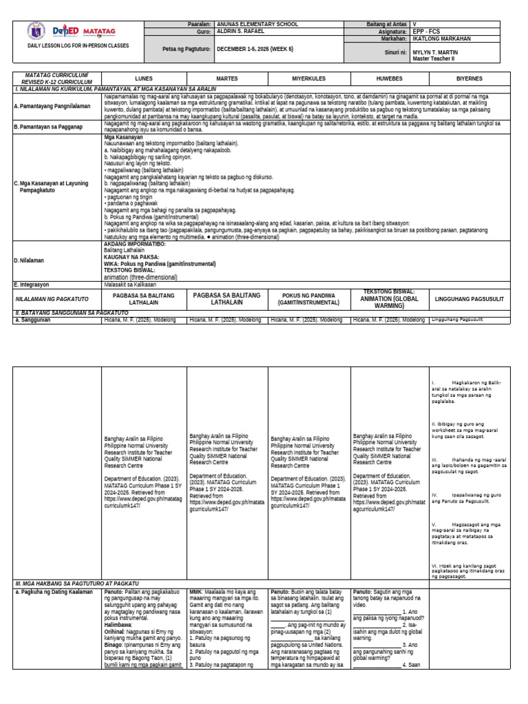 G5 Filipino DLL Q3 W5 | PDF