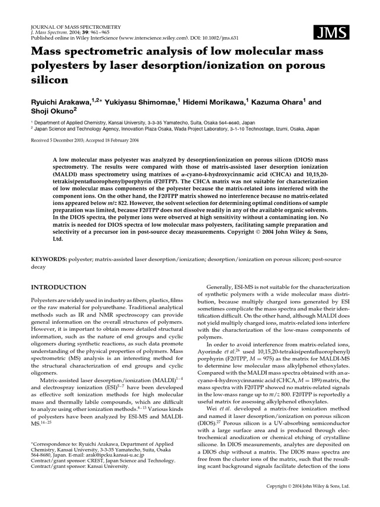 Mass Spectometric Analysis of Low Molecular Mass Polyesters by Laser ...