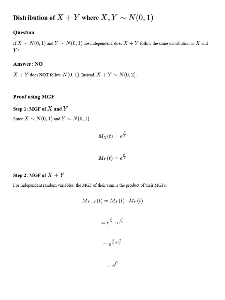 Distribution of X+Y Where X,Y ~ N(0,1) | PDF | Variance | Probability ...