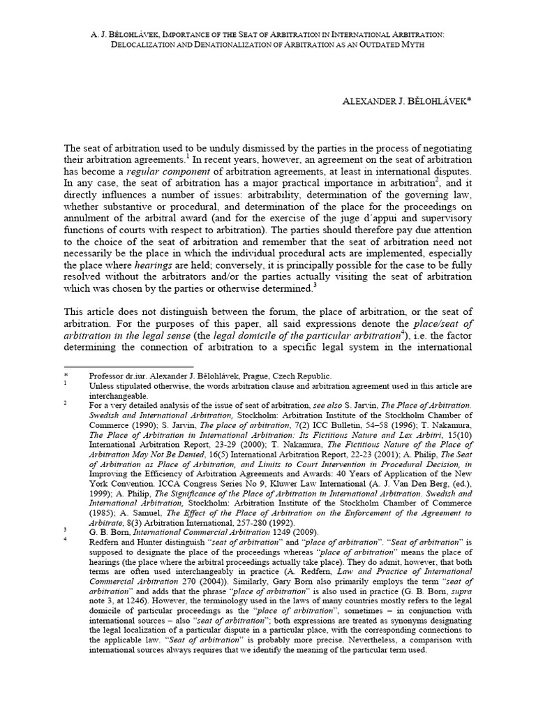 Significance of Arbitration Seat in Law | PDF | Arbitration | Arbitral ...