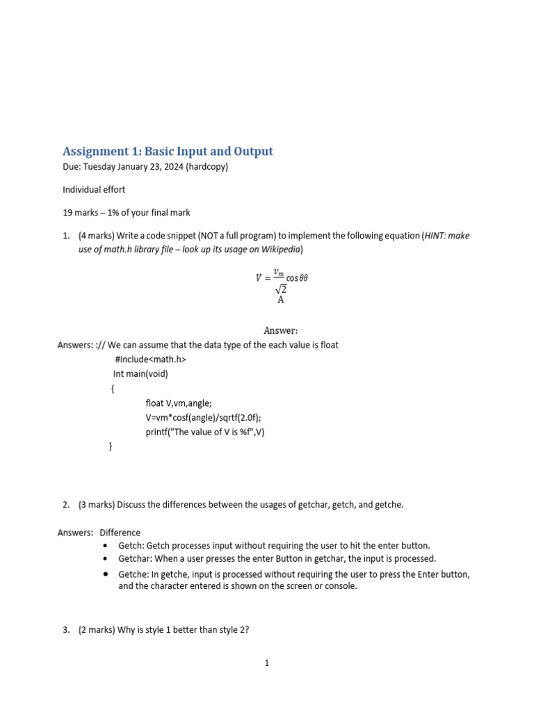 Assignment 1 Basic IO | PDF | Software Development | Software
