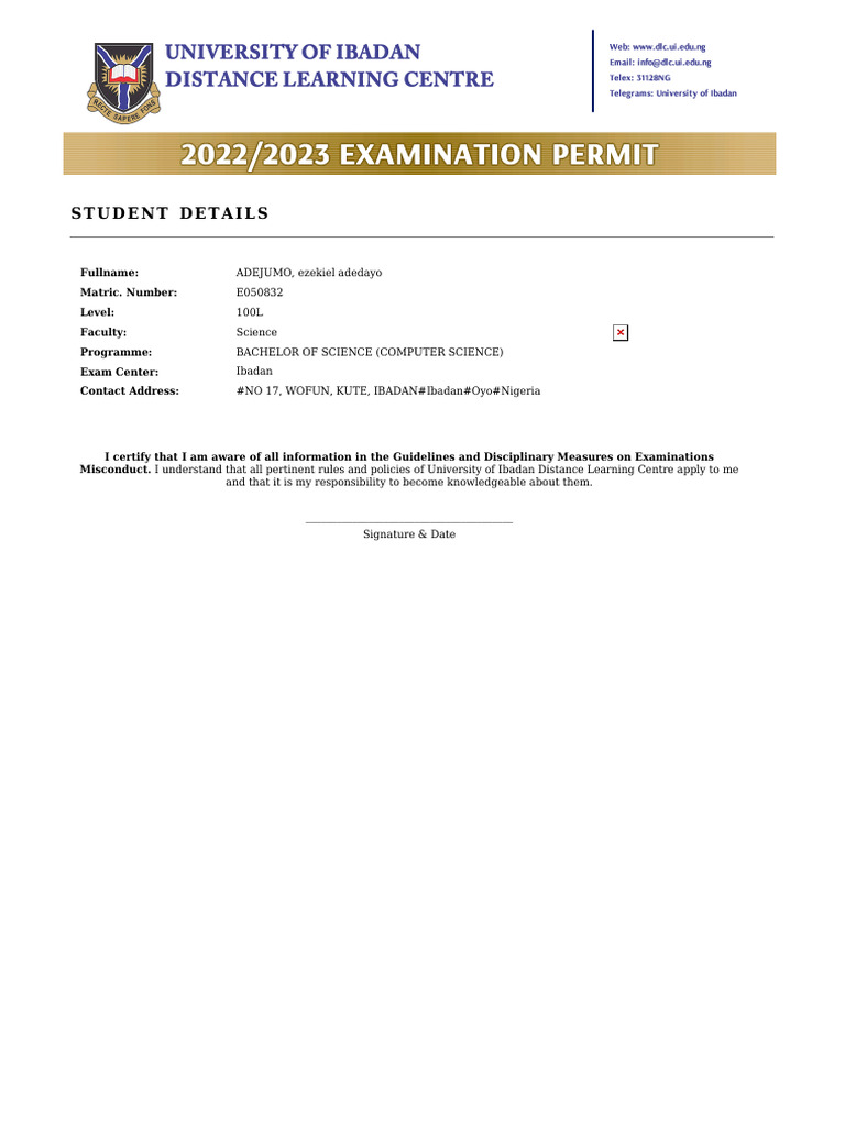 2022 2023 Exam Permit Card Document (4) | PDF