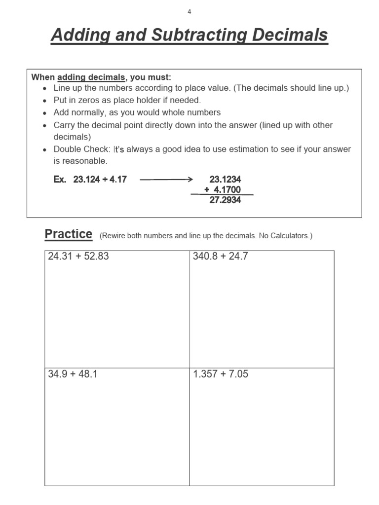 Decimal Operations Review Sheet | PDF | Division (Mathematics) | Numbers