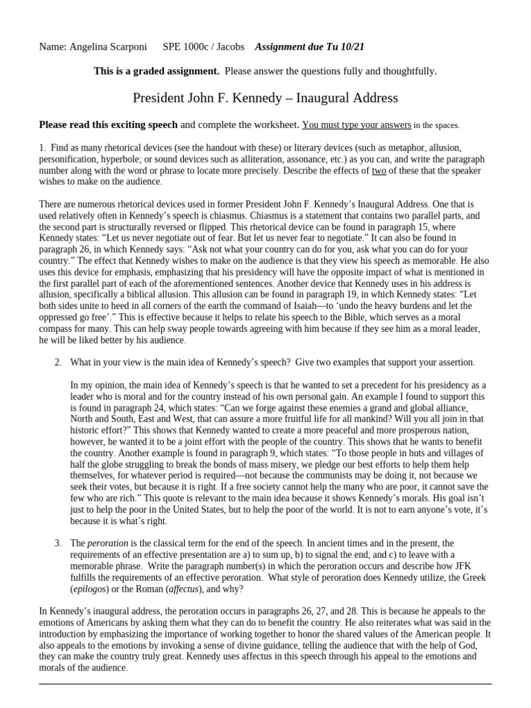 JFK Inaugural WKSHT | PDF