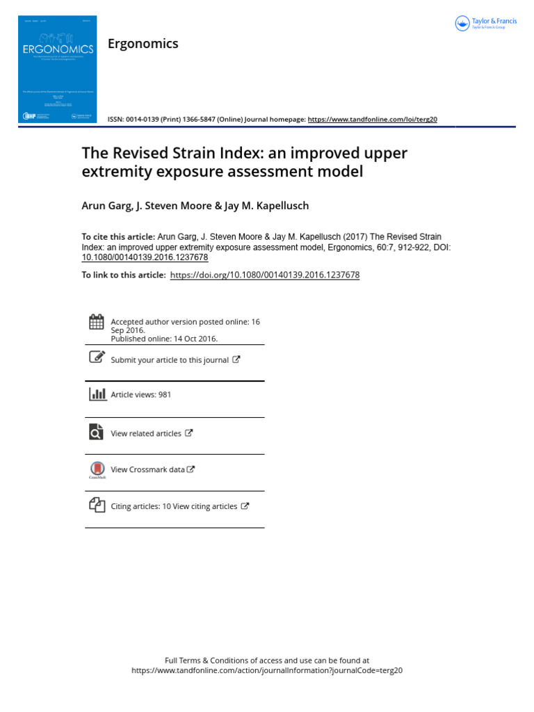 Revised Strain Index for Upper Extremity Assessment | PDF