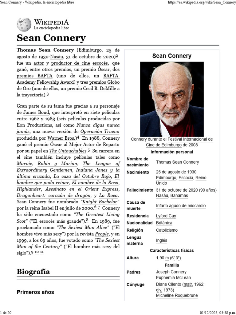 Sean Connery - Wikipedia, La Enciclopedia Libre | PDF