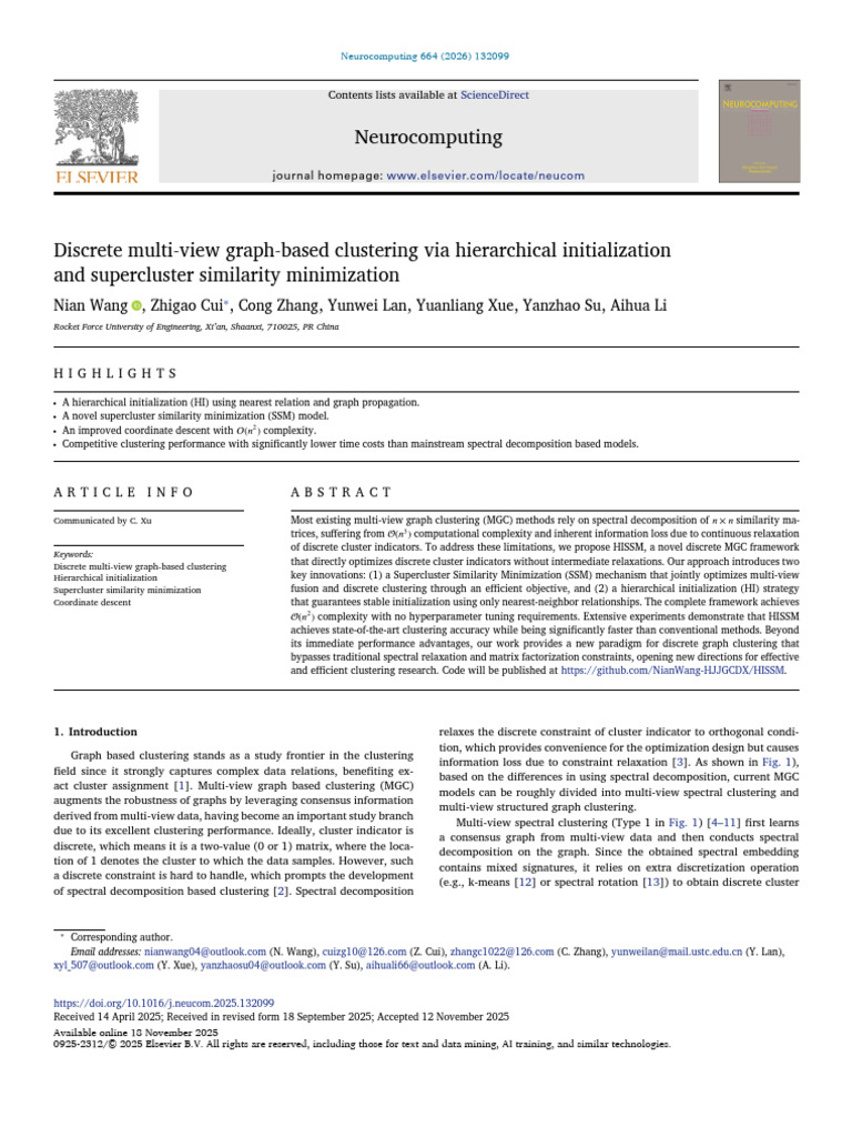 Discrete multi-view graph-based clustering via hierarchical ...