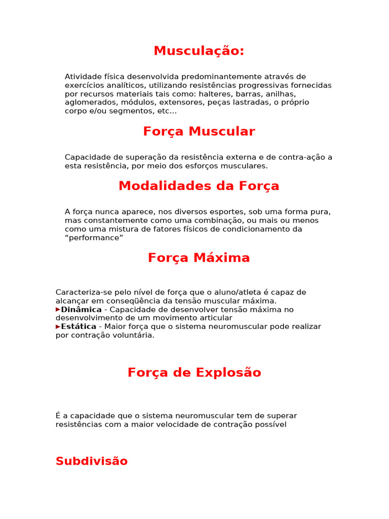 Tipos e Modalidades de Força Muscular | PDF | Músculo | Treinamento de ...