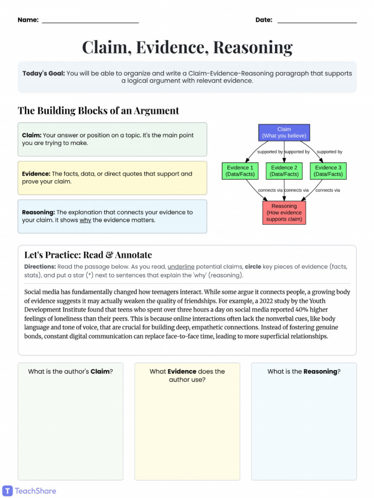 Claim, Evidence, Reasoning Structure | PDF