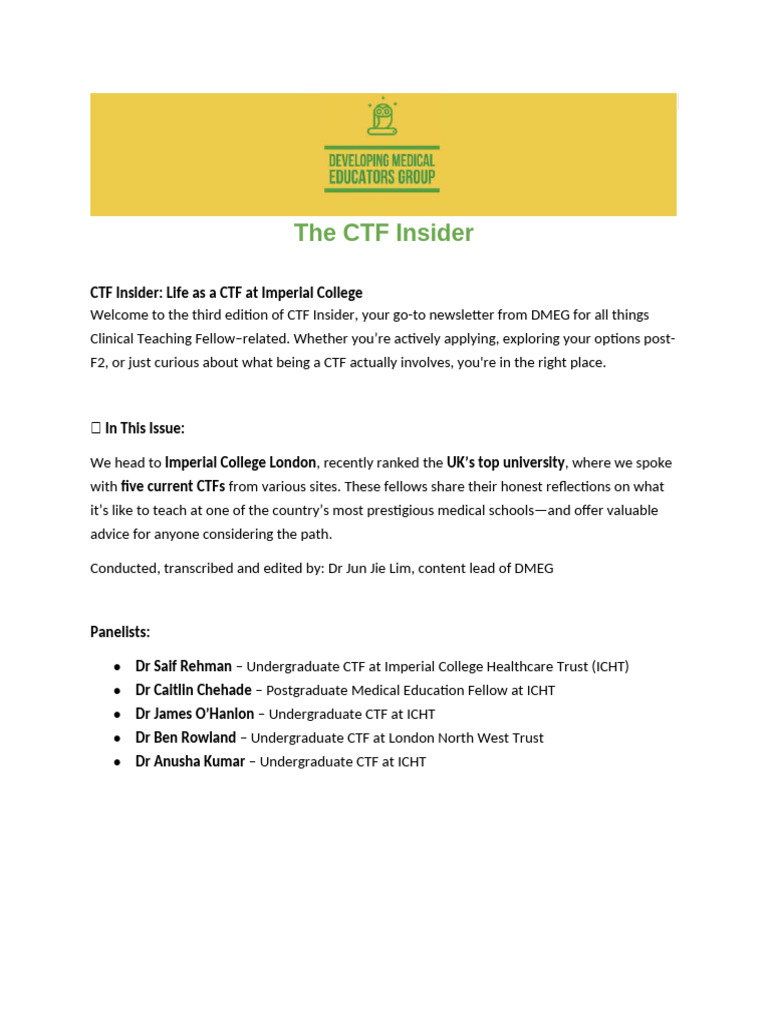 The CTF Insider 3 - Life As A CTF at Imperial College | PDF | Residency ...