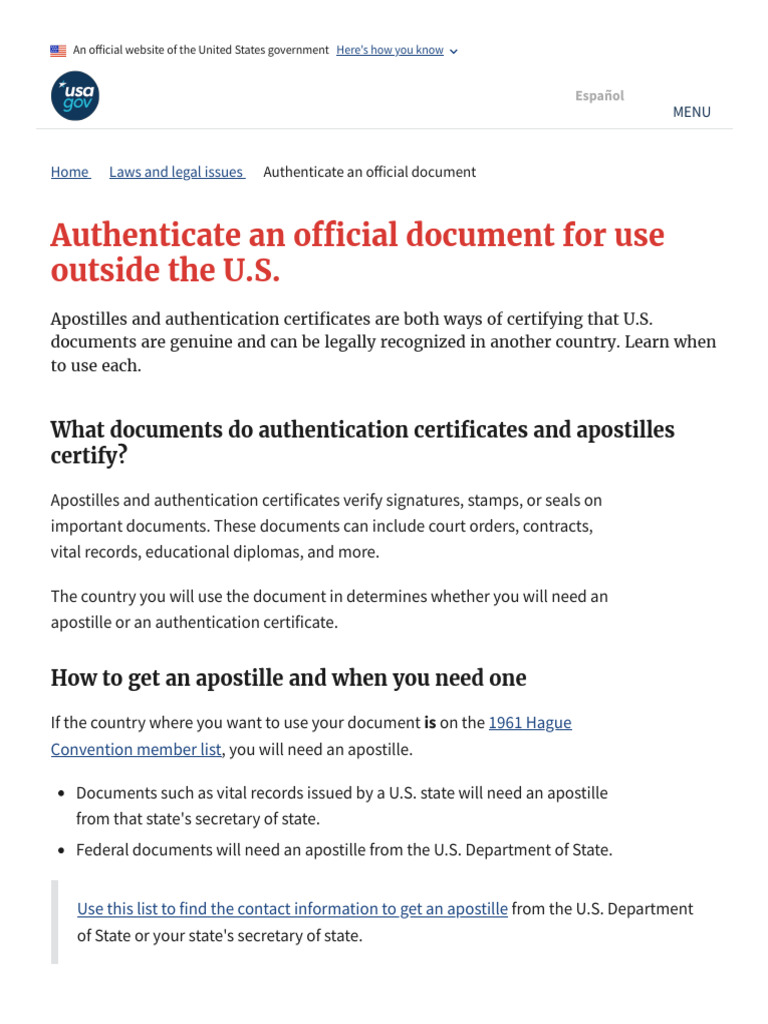 Authenticate an Official Document for Use Outside the U.S. _ USAGov ...