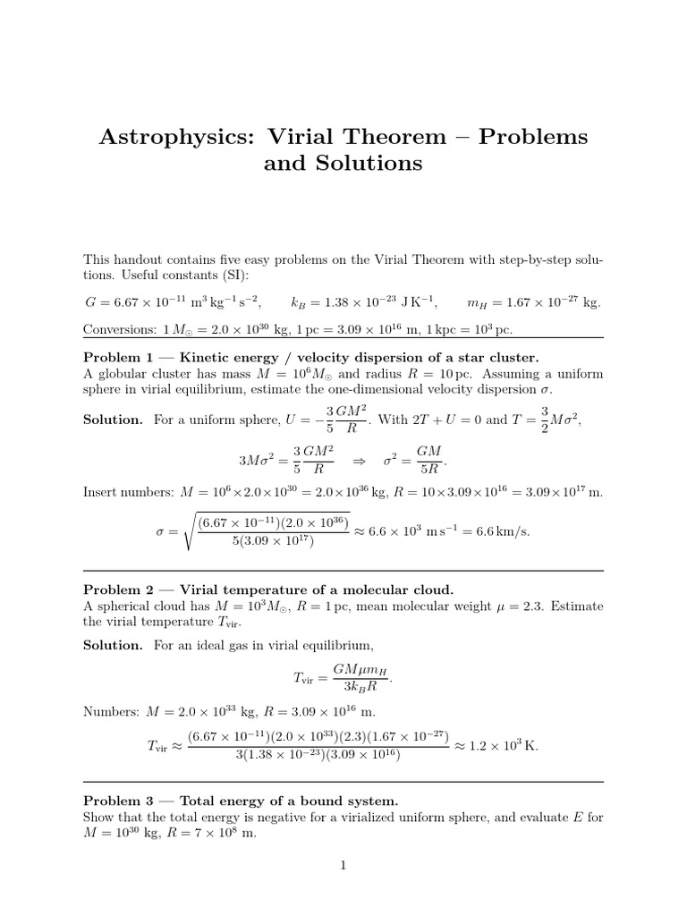Virial Theorem Problem Sheet 01 | PDF | Physics | Quantity