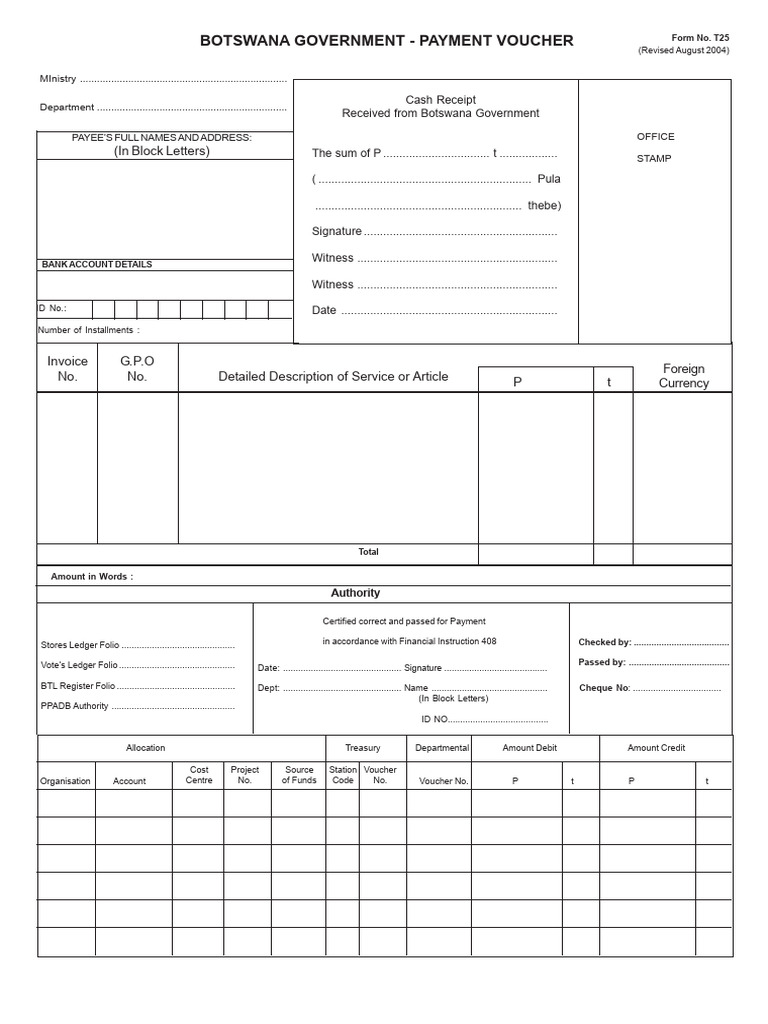 Botswana Government - Payment Voucher: (In Block Letters) | PDF ...