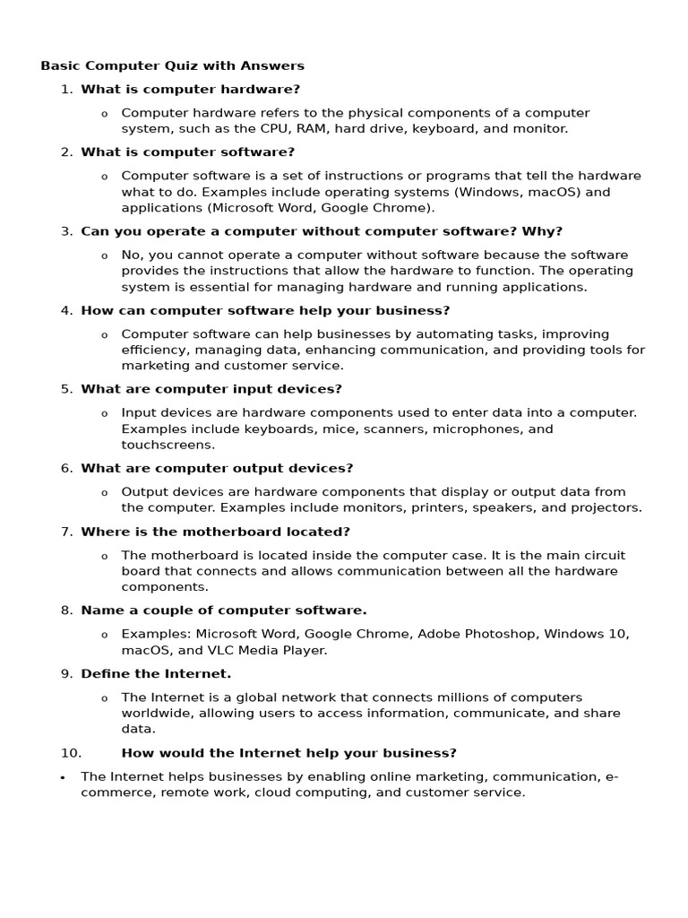 Basic Computer Quiz With Answers | PDF