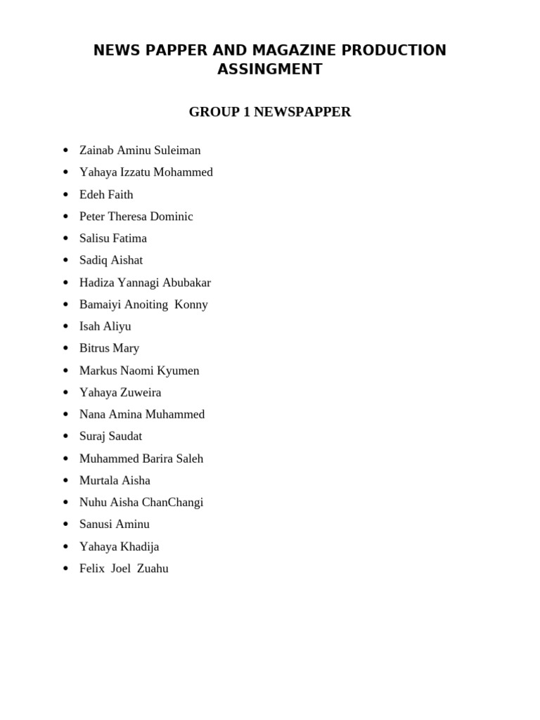 News Papper and Magazine Production Assingment | PDF