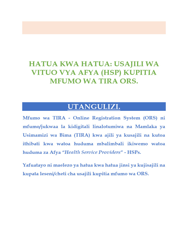 HATUA KWA HATUA YA USAJIRI WA VITUO VYA AFYA (HSPS) KUPITIA MFUMO WA ...