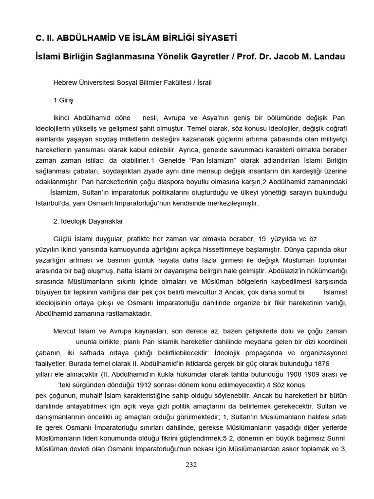 İslami Birliğin Sağlanmasına Yönelik Gayretler Prof. Dr. Jacob M ...