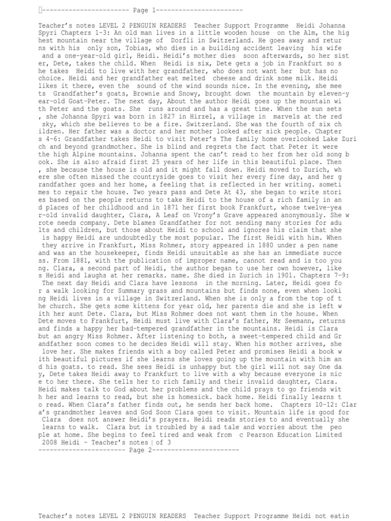 Heidi: Chapters 1-3 Summary and Insights | PDF | Heidi | Swiss Books