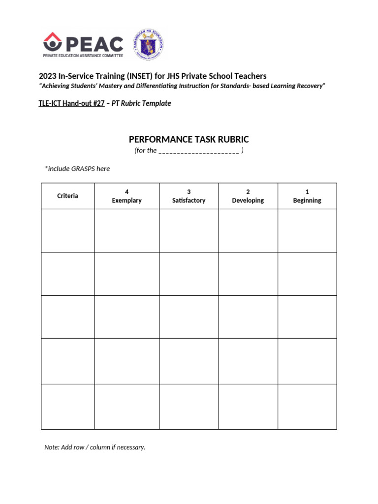 Ho27-S7 2023 Tle-Ict PT Rubric Template | PDF