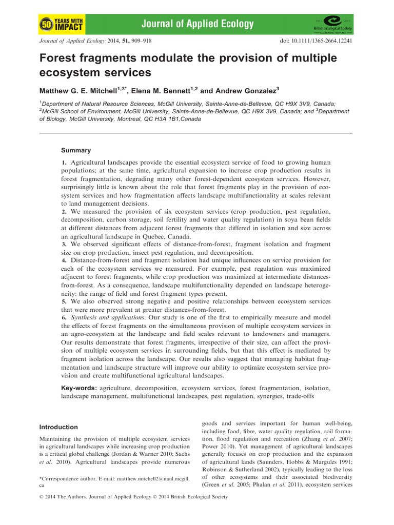 Forest Fragments Modulate The Provision of Multiple Ecosystem Services ...