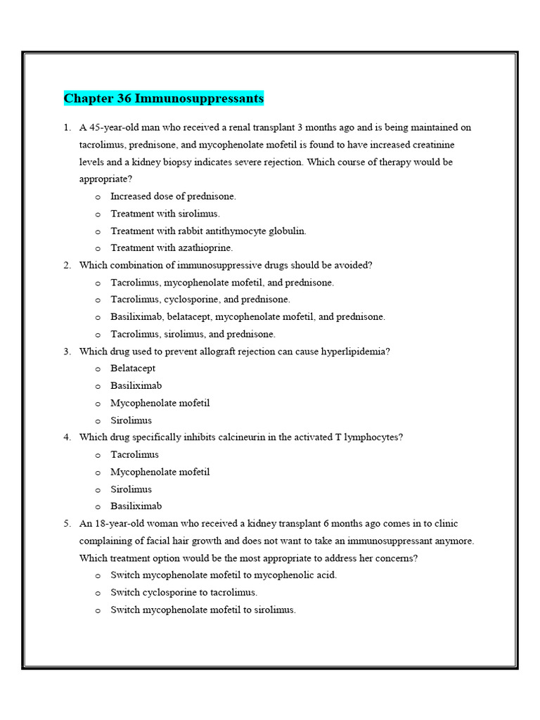 Chapter 36 Immunosuppressants | PDF | Transplant Rejection | Drugs