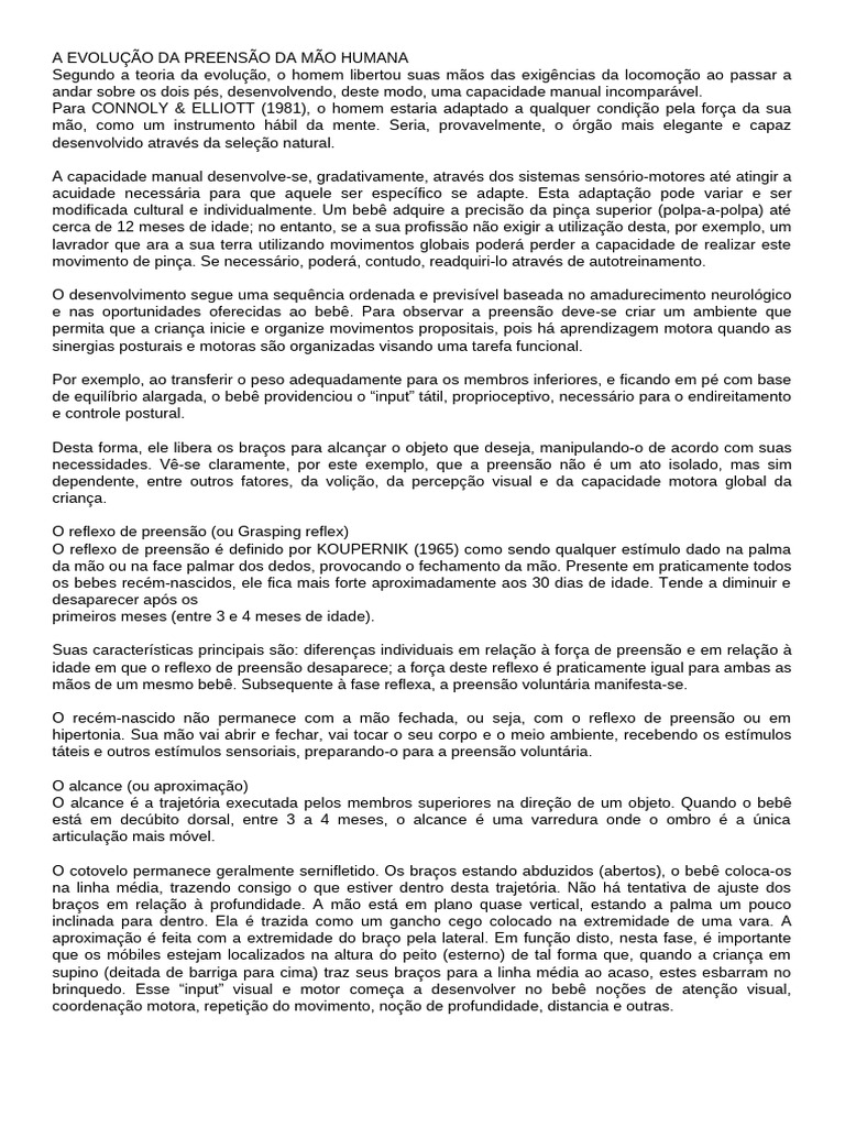 A EVOLUÇÃO DA PREENSÃO DA MÃO HUMANA | PDF | Brinquedos | Bebês