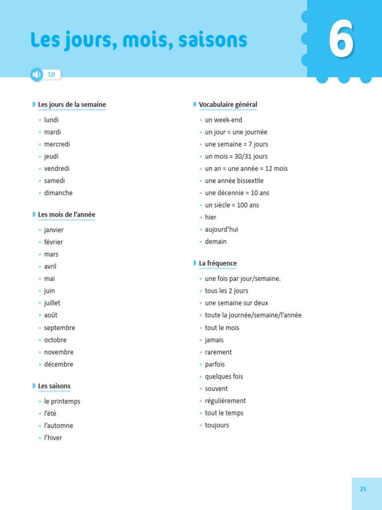 Jours, mois et saisons en français | PDF | Semaine de travail et week-end