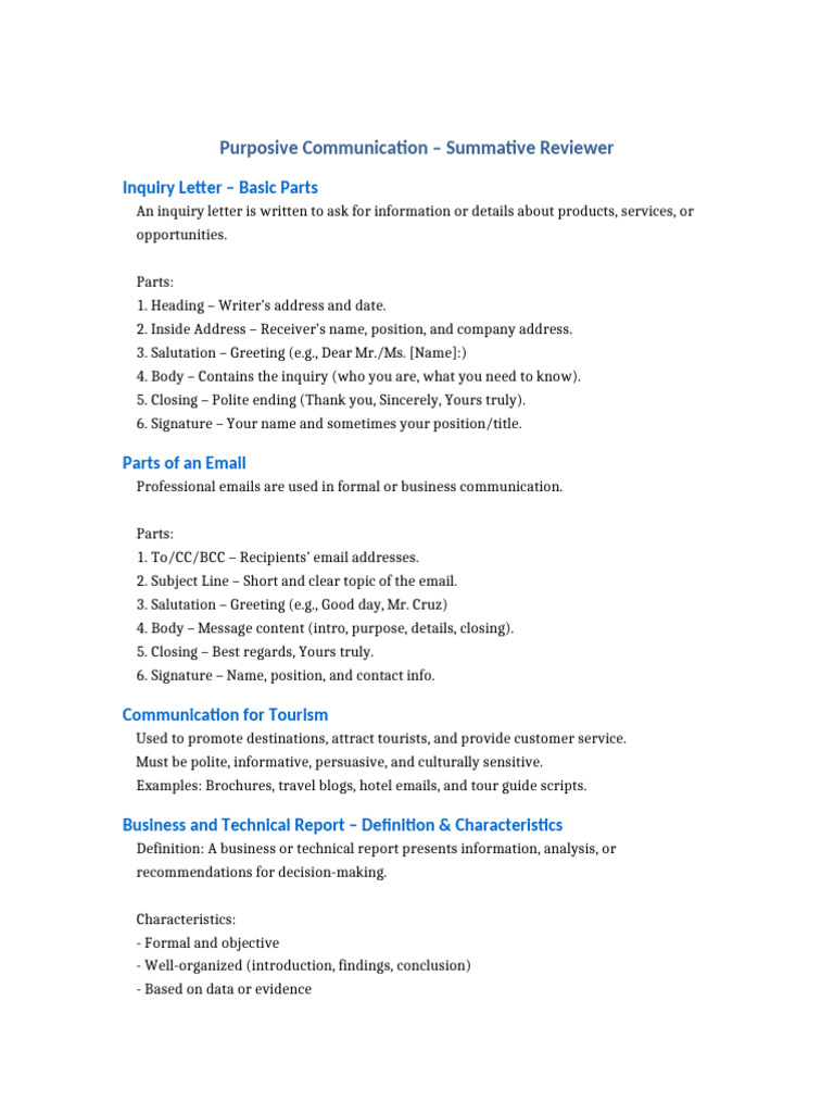 Purposive Communication Reviewer | PDF | Memorandum | Résumé