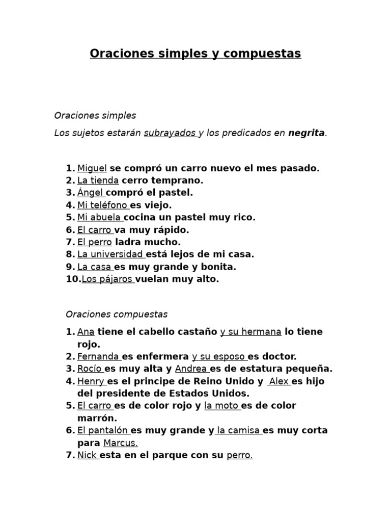 Oraciones Simples y Compuestas Explicadas | PDF