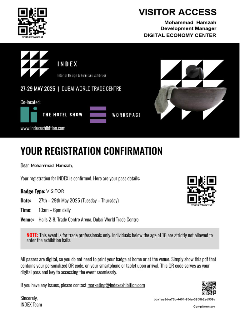 Your Registration Confirmation: Visitor Access | PDF