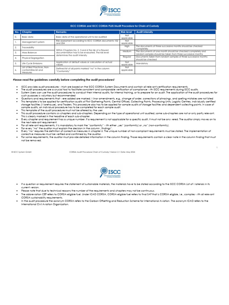 ISCC_CORSIA_Audit_Procedures_Chain-of-Custody_v2.1 | PDF | Audit | Life ...