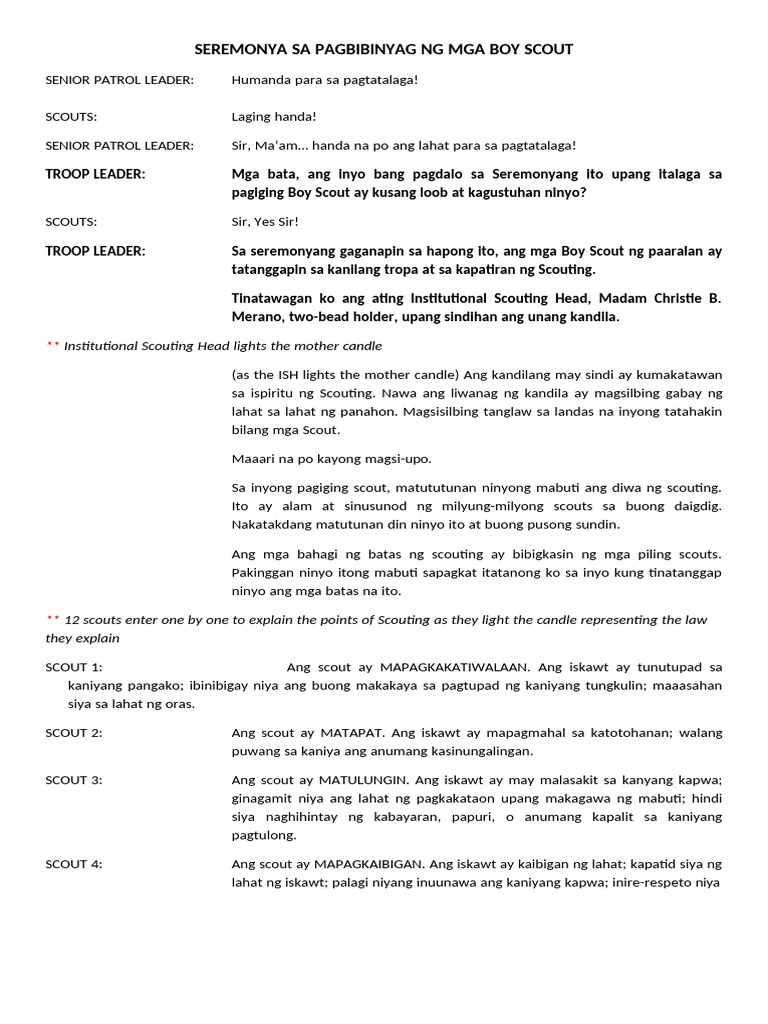 BSP Investiture Ceremony Script | PDF