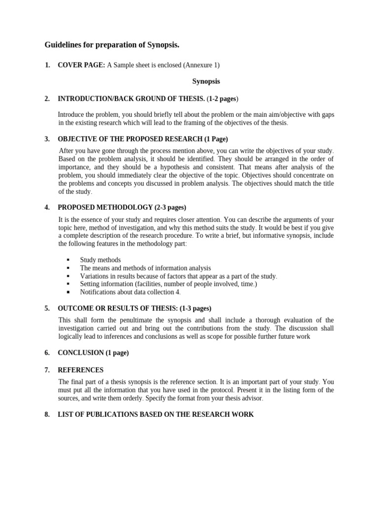 Guidelines For Preparation of Synopsis and Format | PDF | Methodology | Thesis