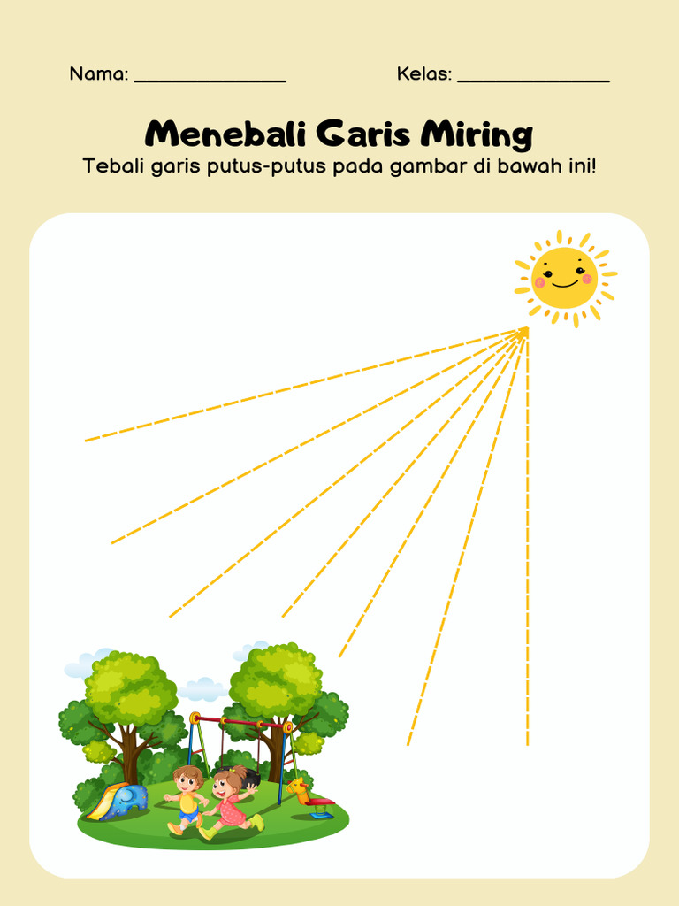 Menebali Garis Miring Lembar Kerja Kuning Putih Ilustratif | PDF