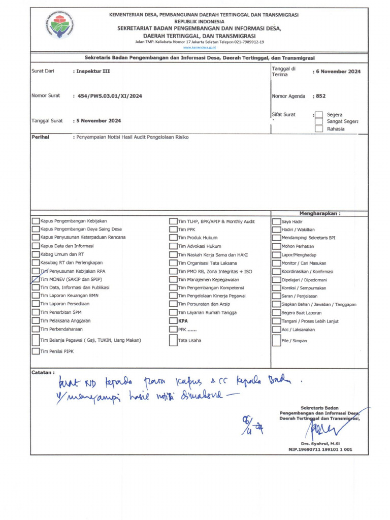 Penyampaian Notisi Hasil Audit Pengelolaan Risiko | PDF