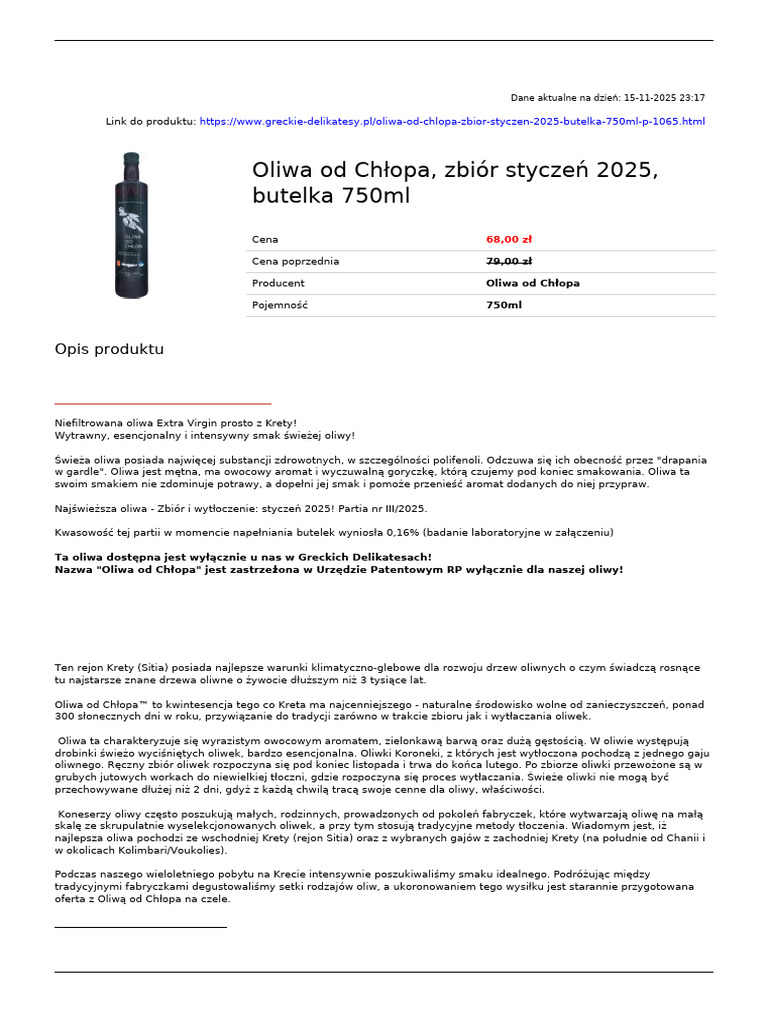 Oliwa Od Chlopa Zbior Styczen 2025 Butelka 750ml | PDF